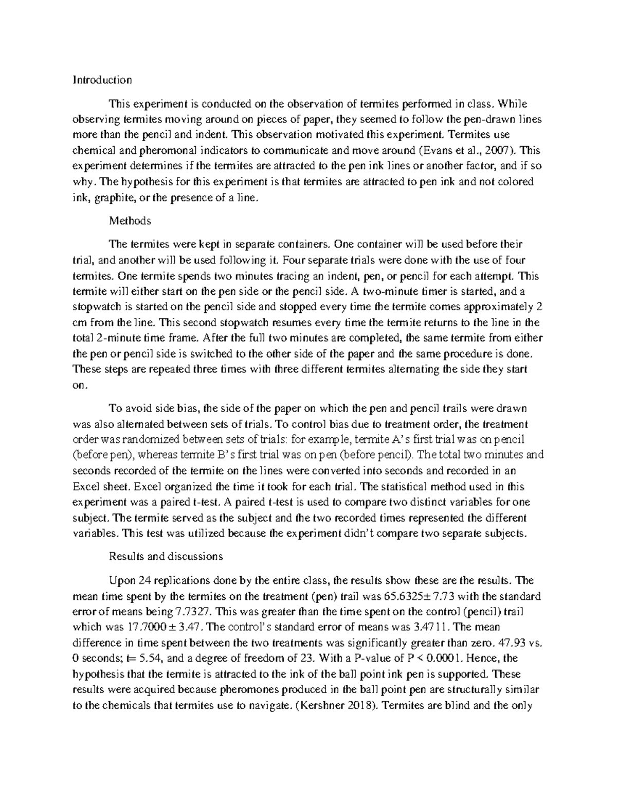 Termite report - Introduction This experiment is conducted on the ...