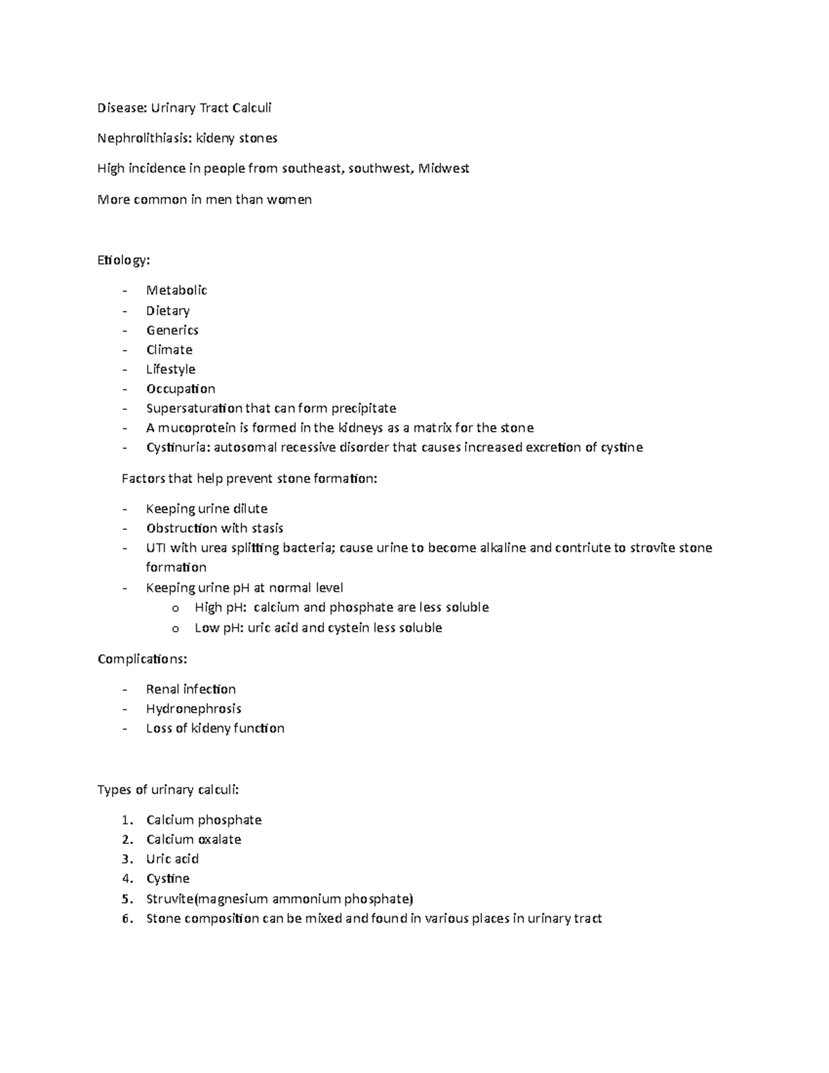 KIdney stones concept map - Disease: Urinary Tract Calculi ...