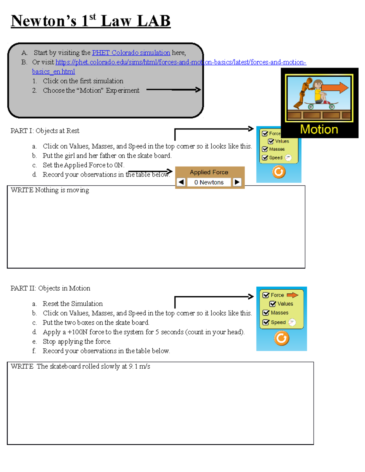 Newton's 1st Law LAB - Abc - Newton’s 1 st Law LAB A. Start by visiting ...