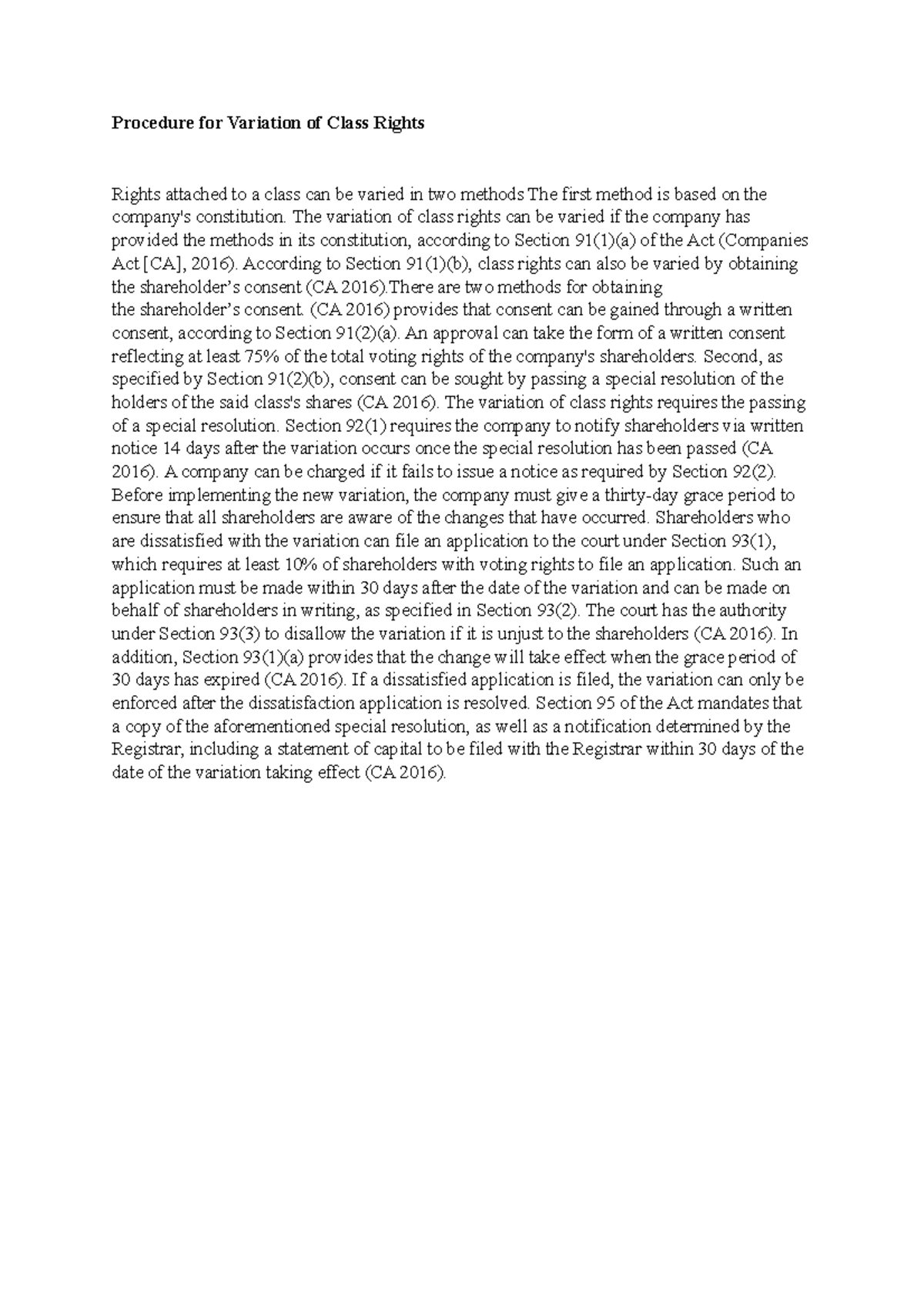 Procedure for Variation Of Class Rights- edited - Procedure for ...