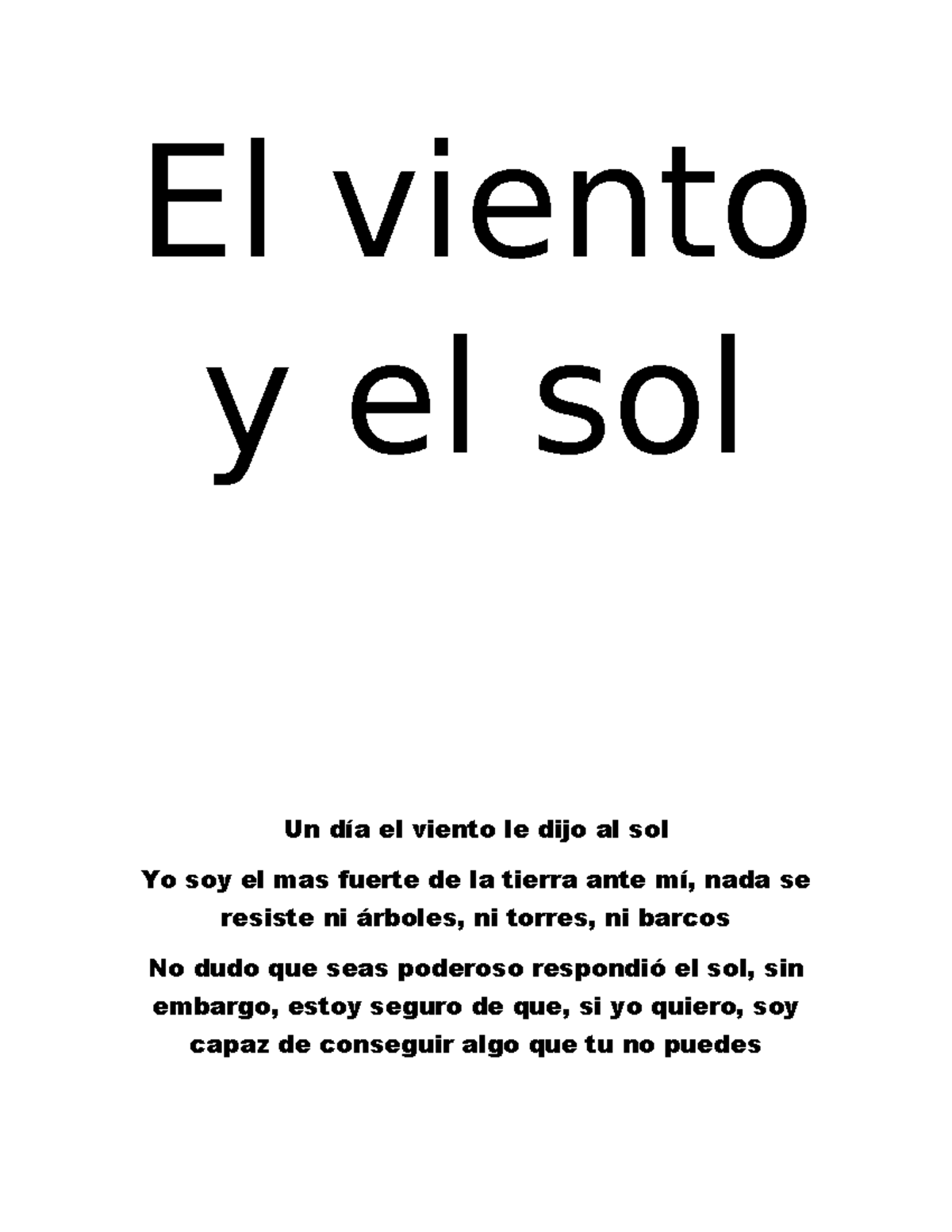 Cuento de practicas - tarea - El viento y el sol Un día el viento le ...