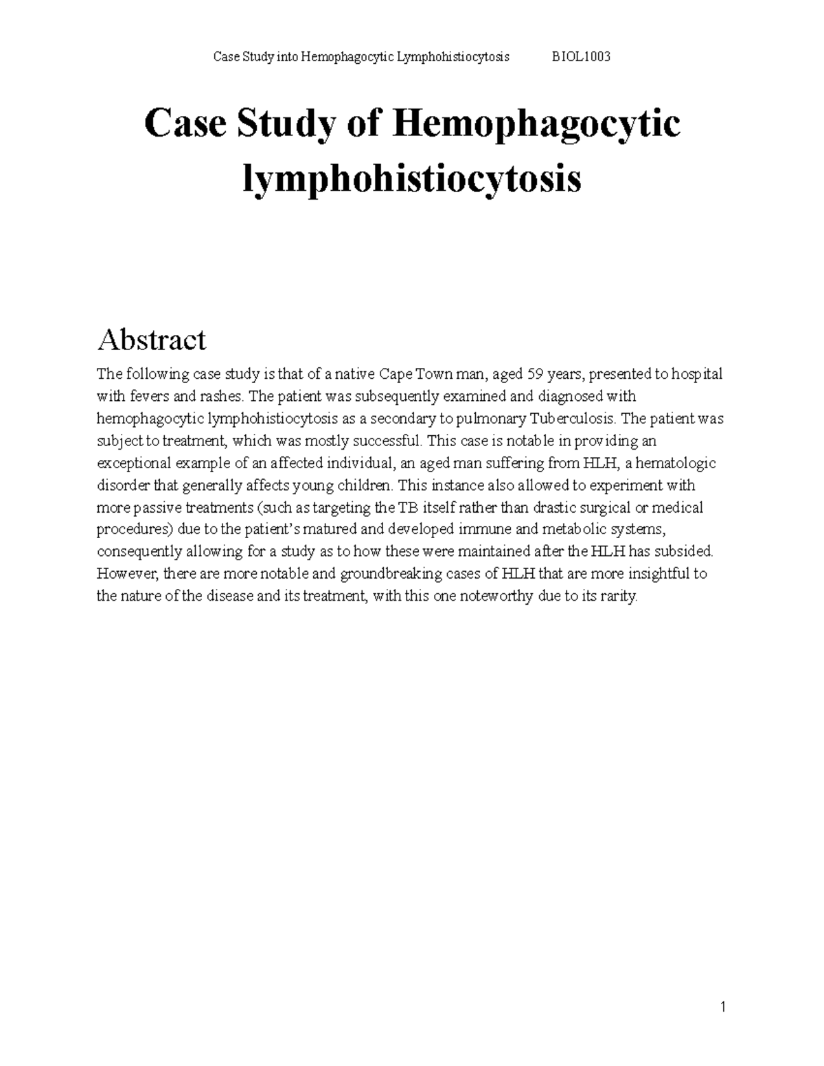 BIOL1003 Depth Study - Infectious Disease - Case Study of ...