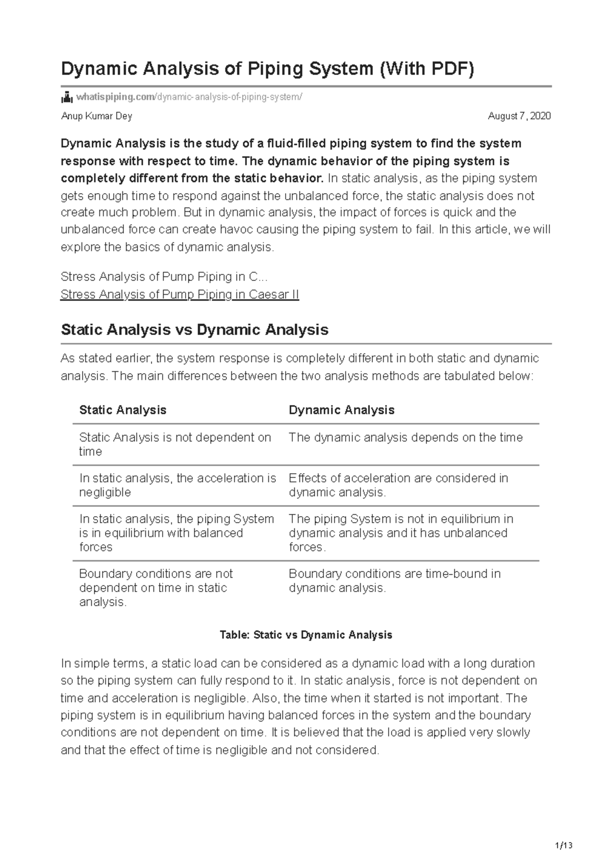 Whatispiping.com-Dynamic Analysis of Piping System With PDF - Anup Kumar Dey August 7, 2020 ...