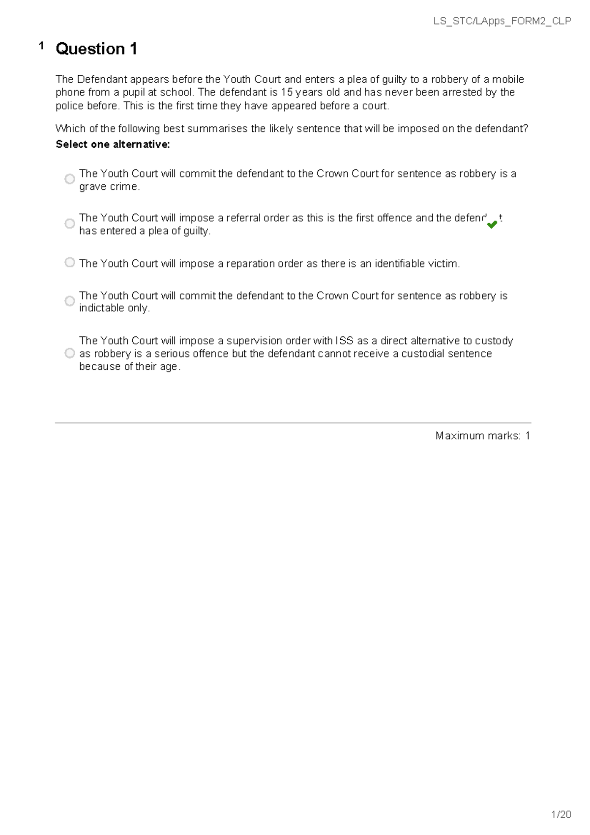 CLP Formative 2 WITH Answers Marked - 1 Question 1 The Defendant ...