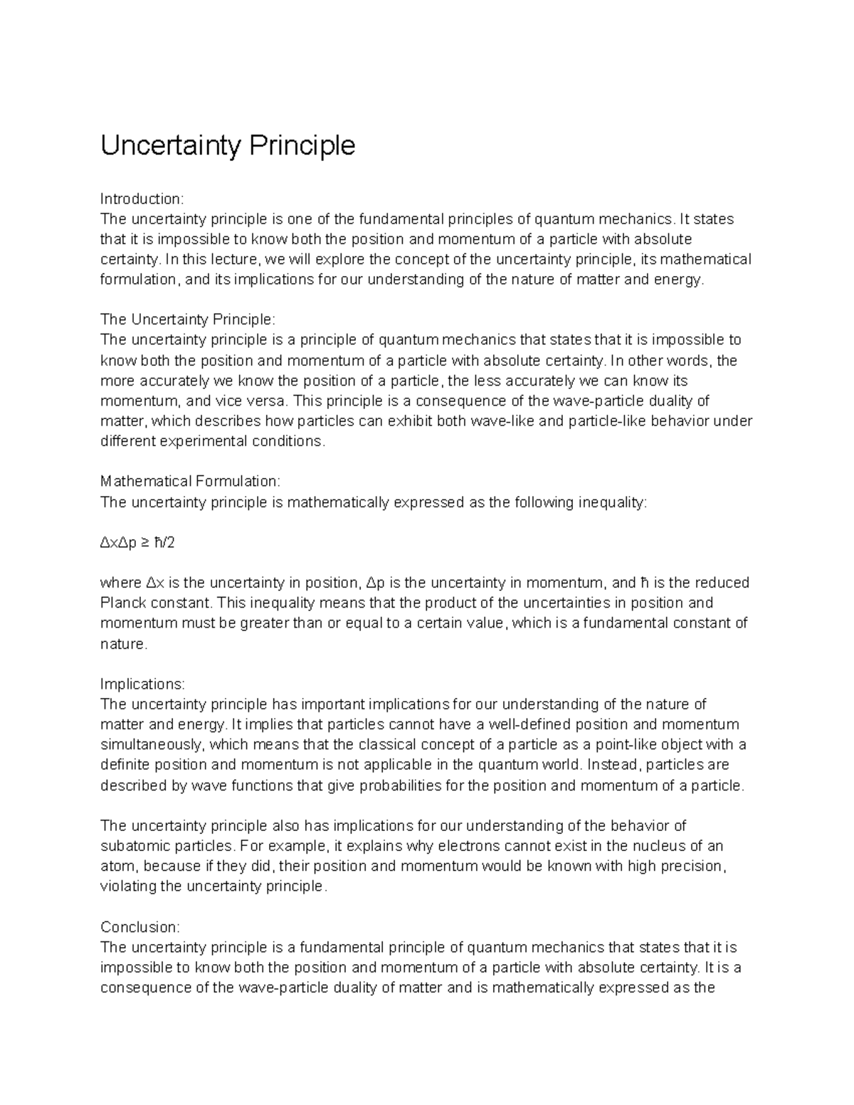 General Physics III (PHY-2040) Lecture 7 - Uncertainty Principle - Uncertainty Principle - Studocu