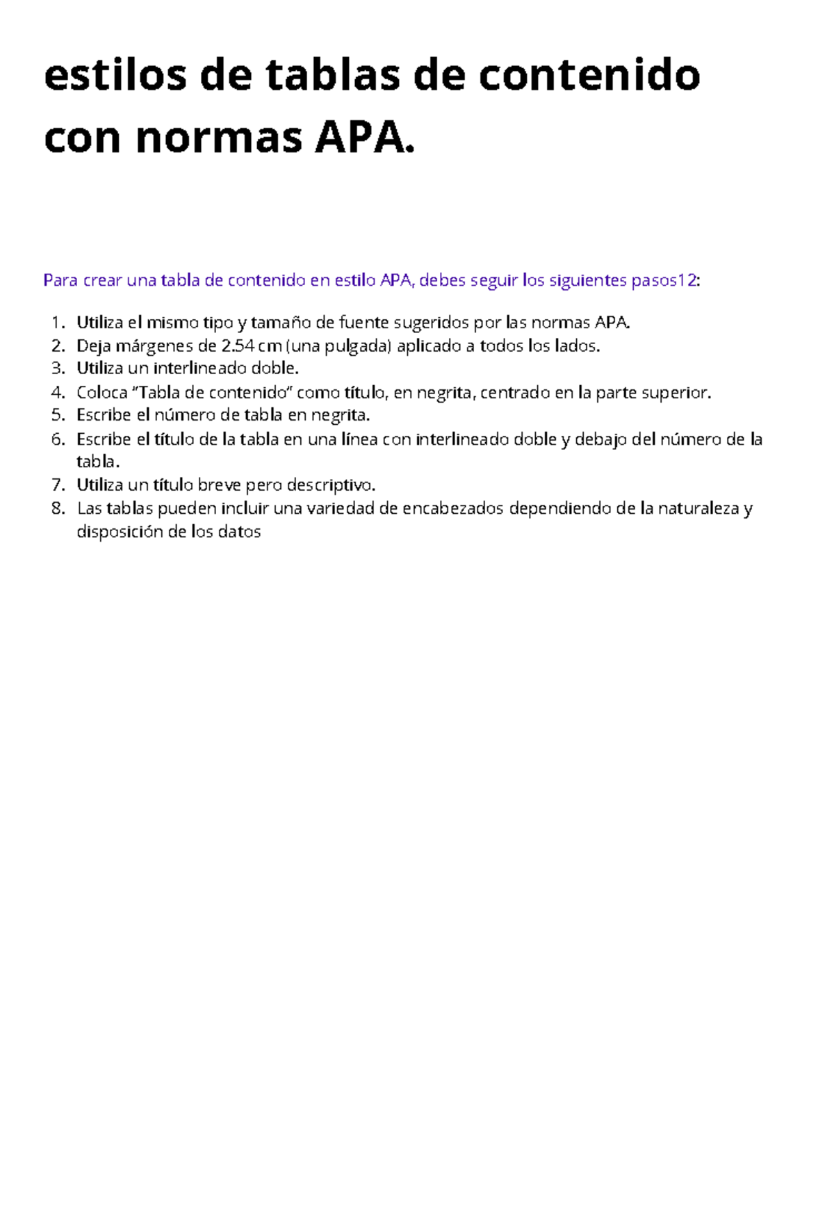 Estilos de tablas de contenido con normas APA - Para crear una tabla de ...