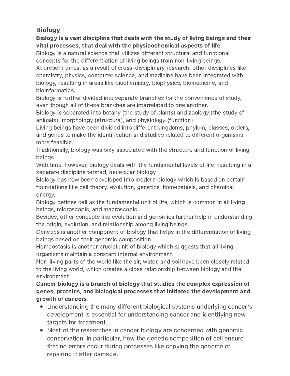 Biology - ï ï Biology Biology is a vast discipline that deals with the ...