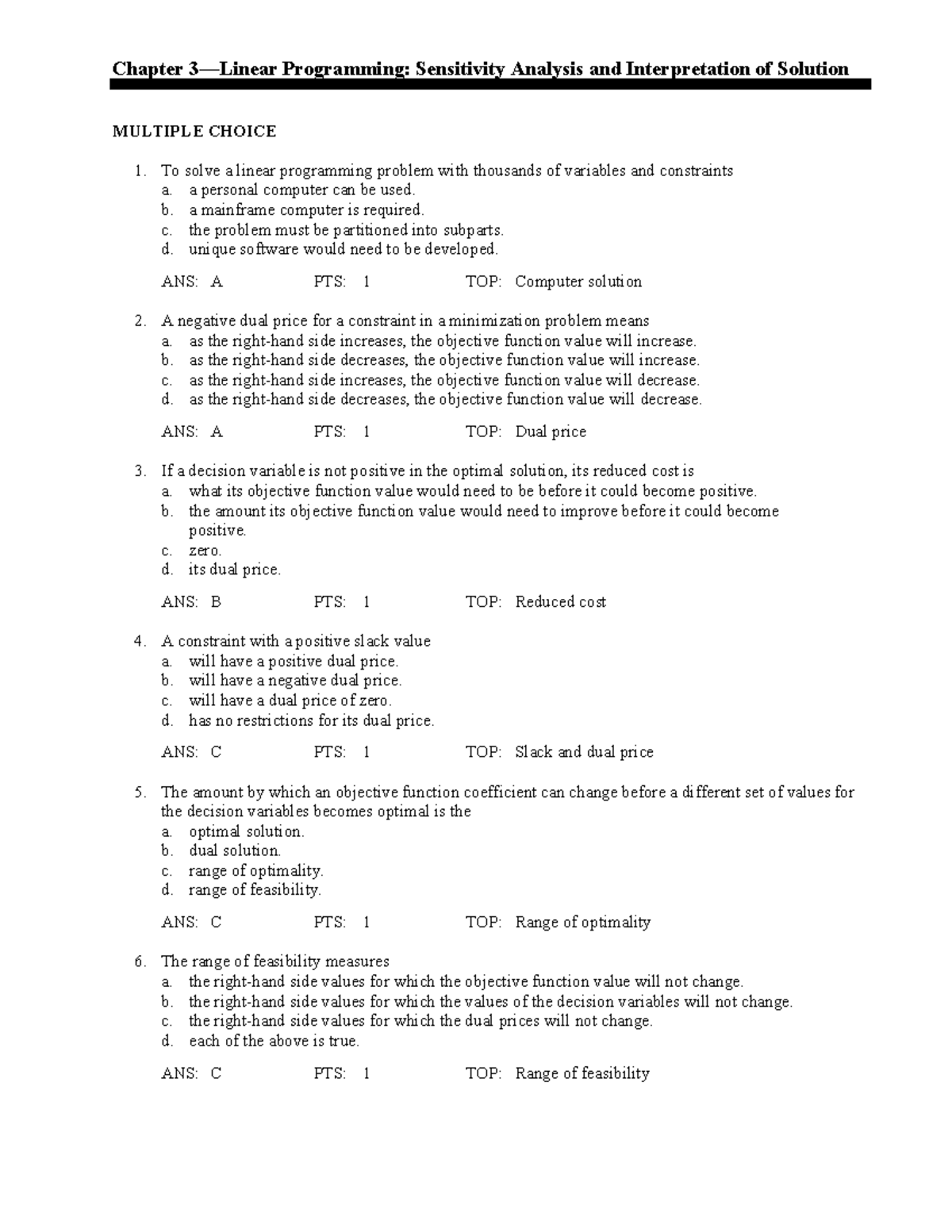 Chap 3 management science tb itms - Chapter Programming: Sensitivity Analysis and Interpretation ...