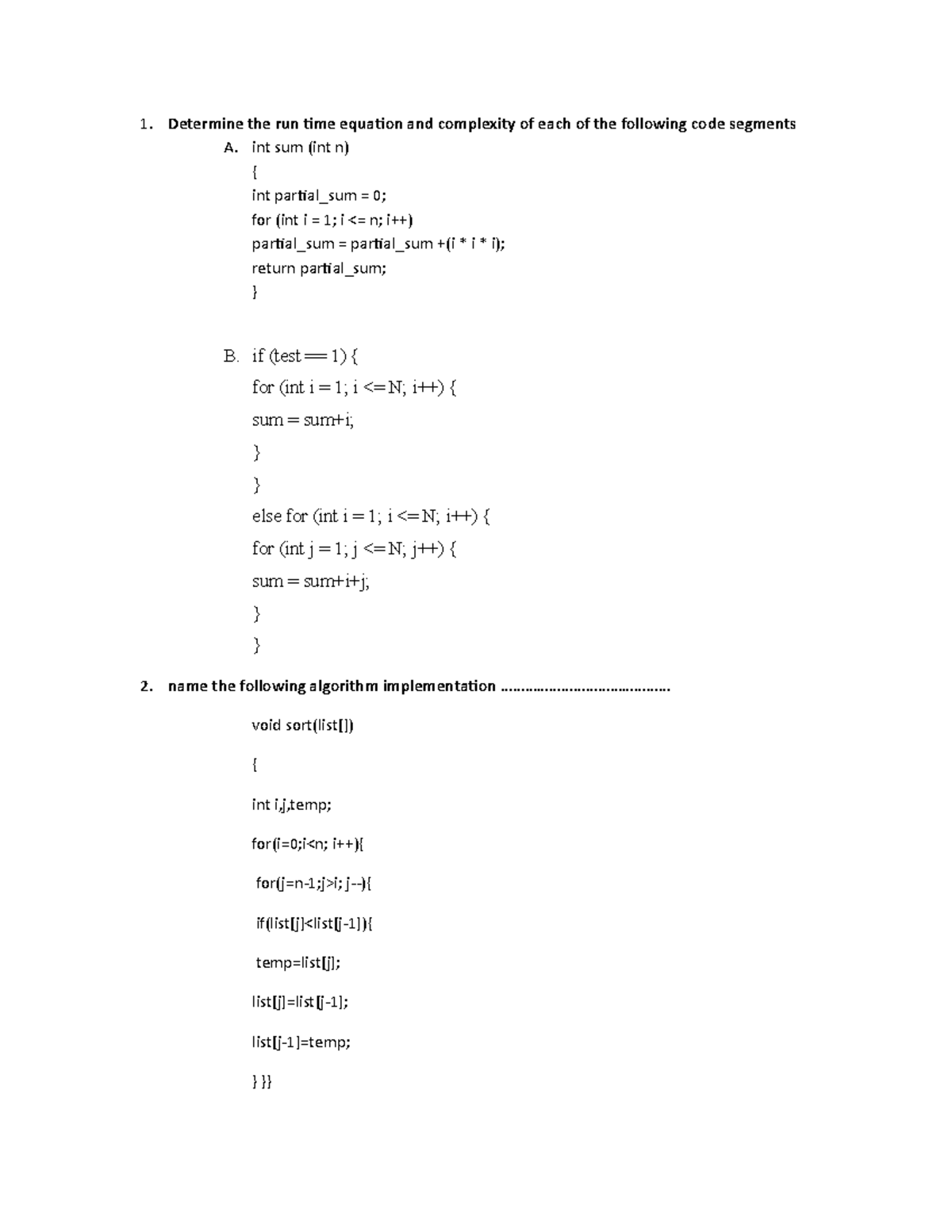 Ds exam - note - Determine the run time equation and complexity of each ...
