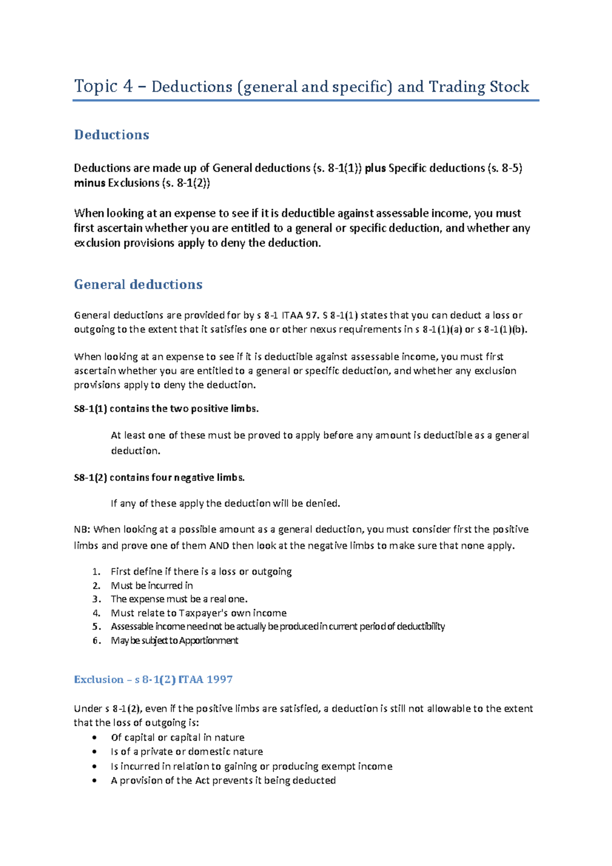 1158-sample - Topic - Topic 4 – Deductions (general and specific) and ...