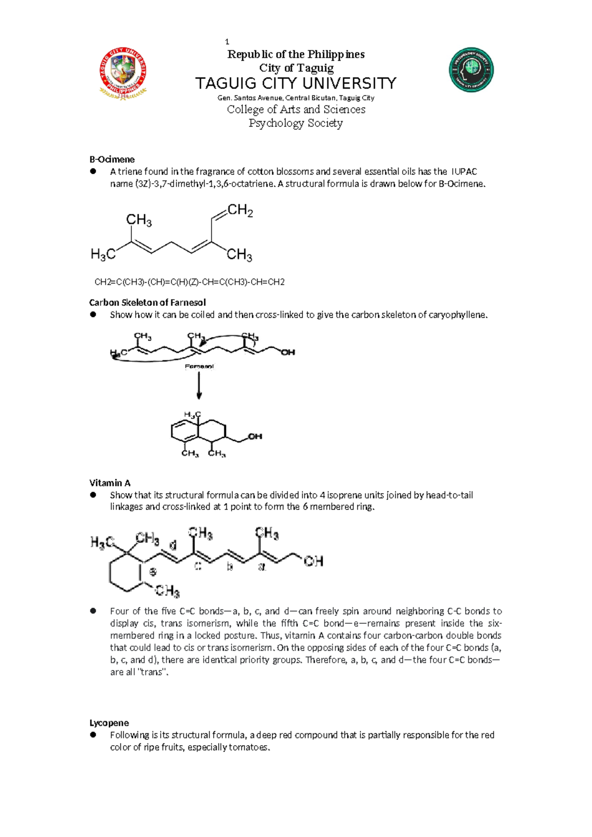 ORG CHEM - Examples of chemical compound structure. - 1 Republic of the ...