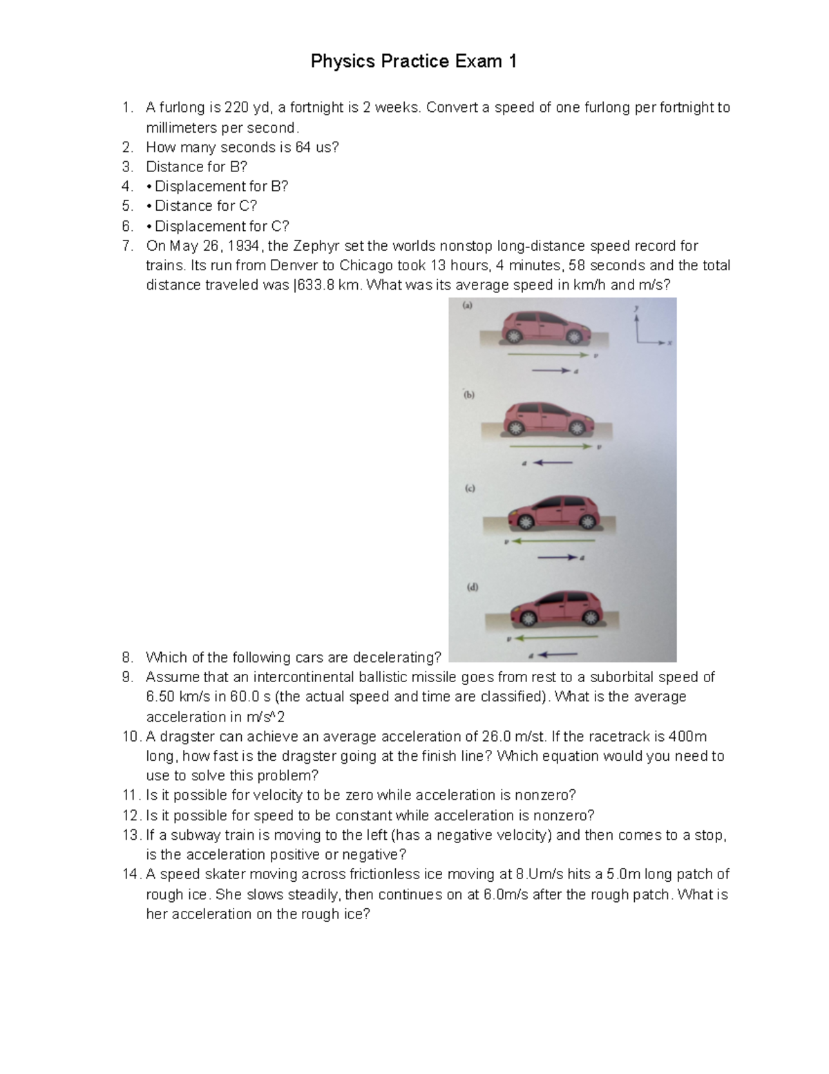 Physics Exam 1 Practice 2 - Physics Practice Exam 1 A furlong is 220 yd ...
