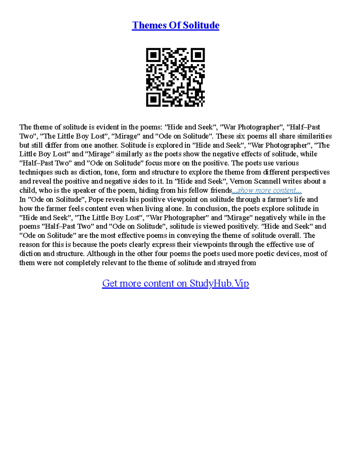 Essay On Solitude - Themes Of Solitude The theme of solitude is evident ...