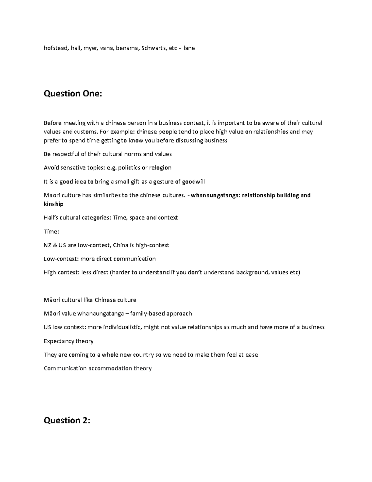 222 Final exam notes - hofstead, hall, myer, vana, benama, Schwarts ...