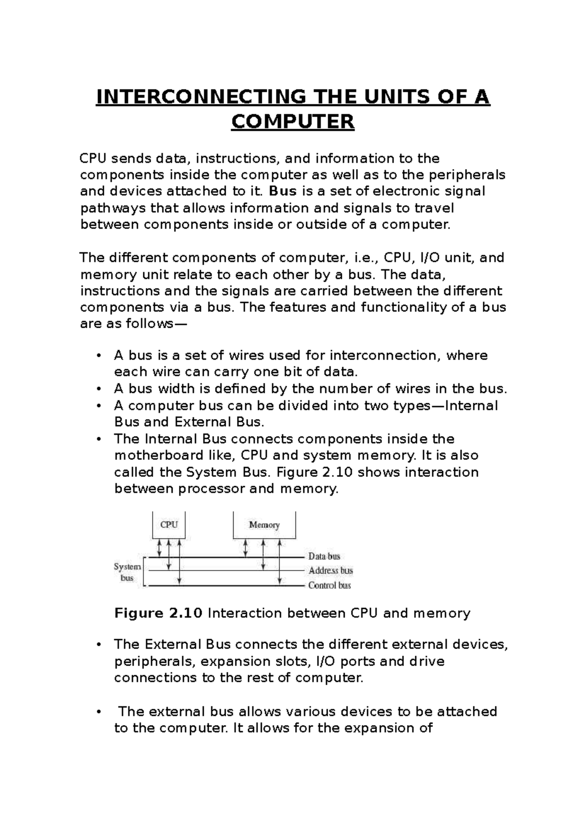 Interconnecting The Units Of A Computer - INTERCONNECTING THE UNITS OF ...