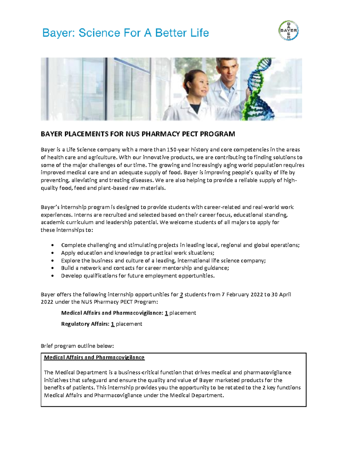 Bayer (South East Asia) 2022 - BAYER PLACEMENTS FOR NUS PHARMACY PECT ...