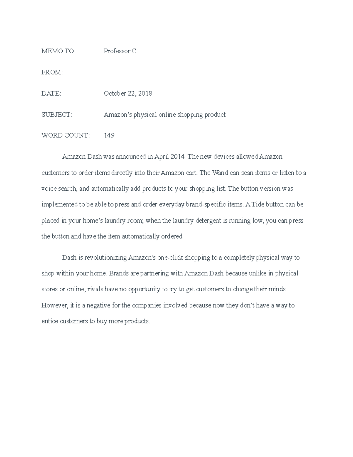 Marketing Concepts MKTG New Product Service - MEMO TO: Professor C FROM ...