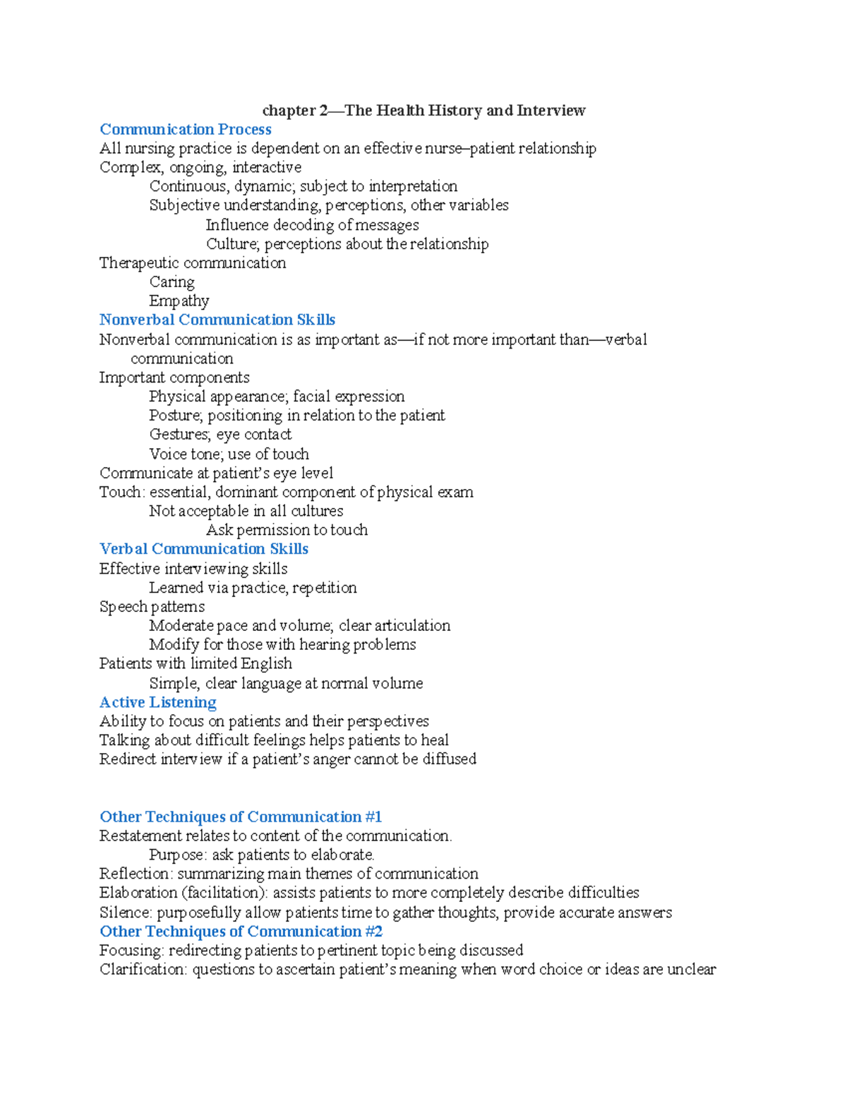 Chapter 2 - notes - chapter 2—The Health History and Interview ...