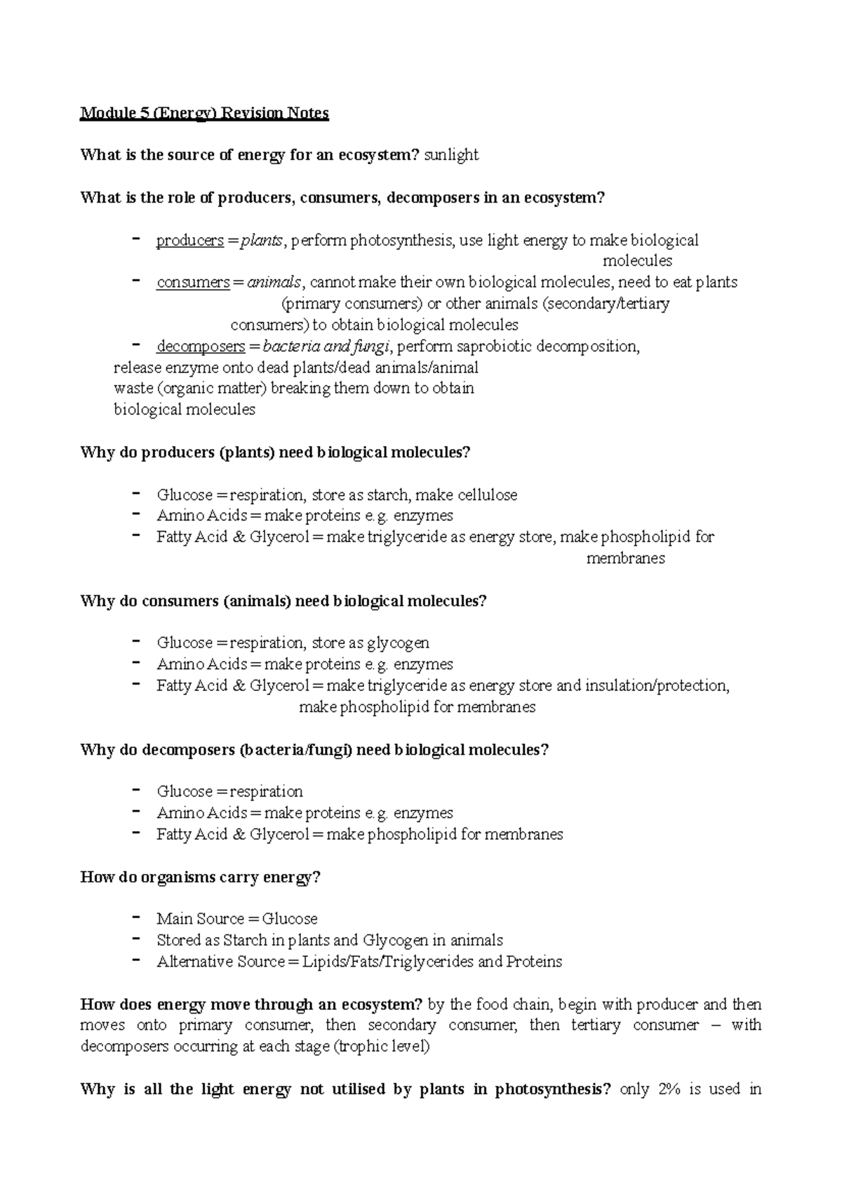 AQA Module 5 Revision Notes - Module 5 (Energy) Revision Notes What is ...