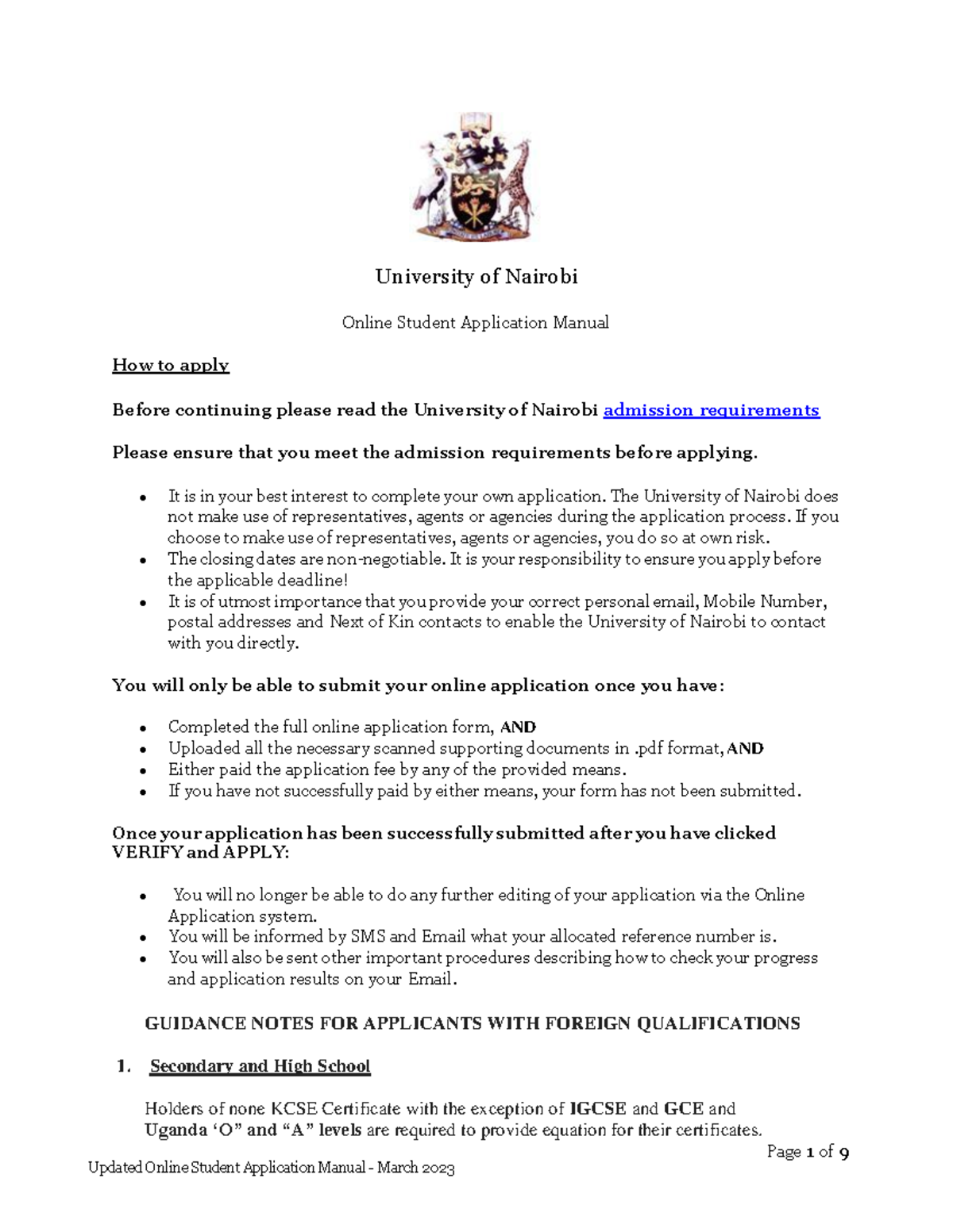 How to apply - Page 1 of 9 University of Nairobi Online Student Application Manual How to apply ...
