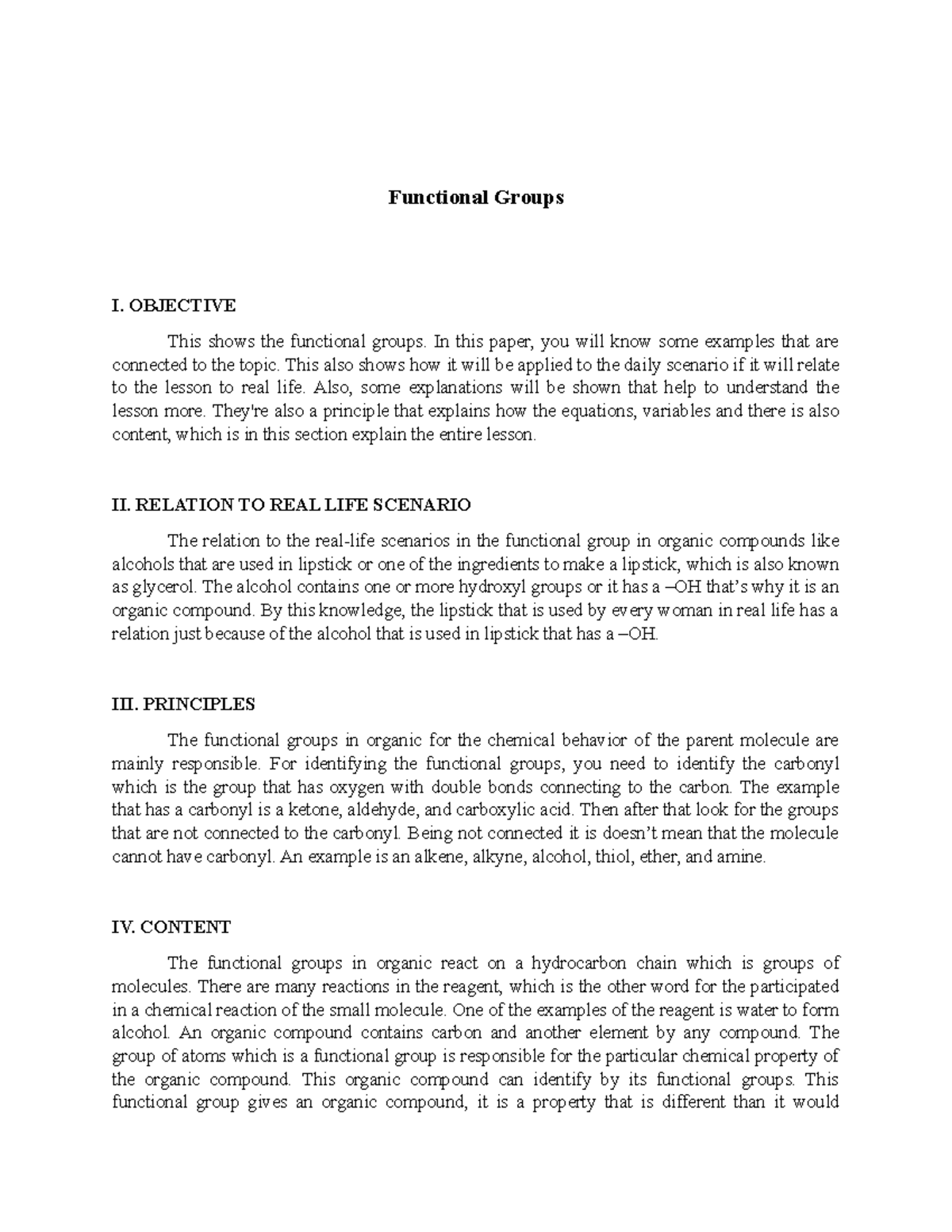Functional Groups - General Chemistry 1 practice material - Functional ...