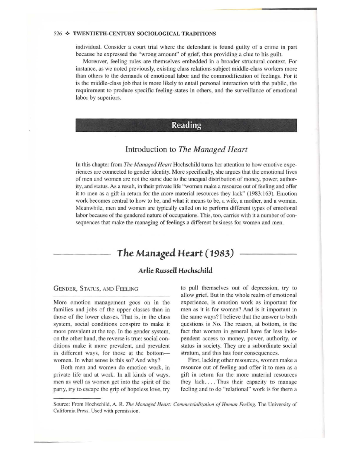 Hochschild - The Managed Heart excerpt - 526 •:• TWENTIETH-CENTURY ...