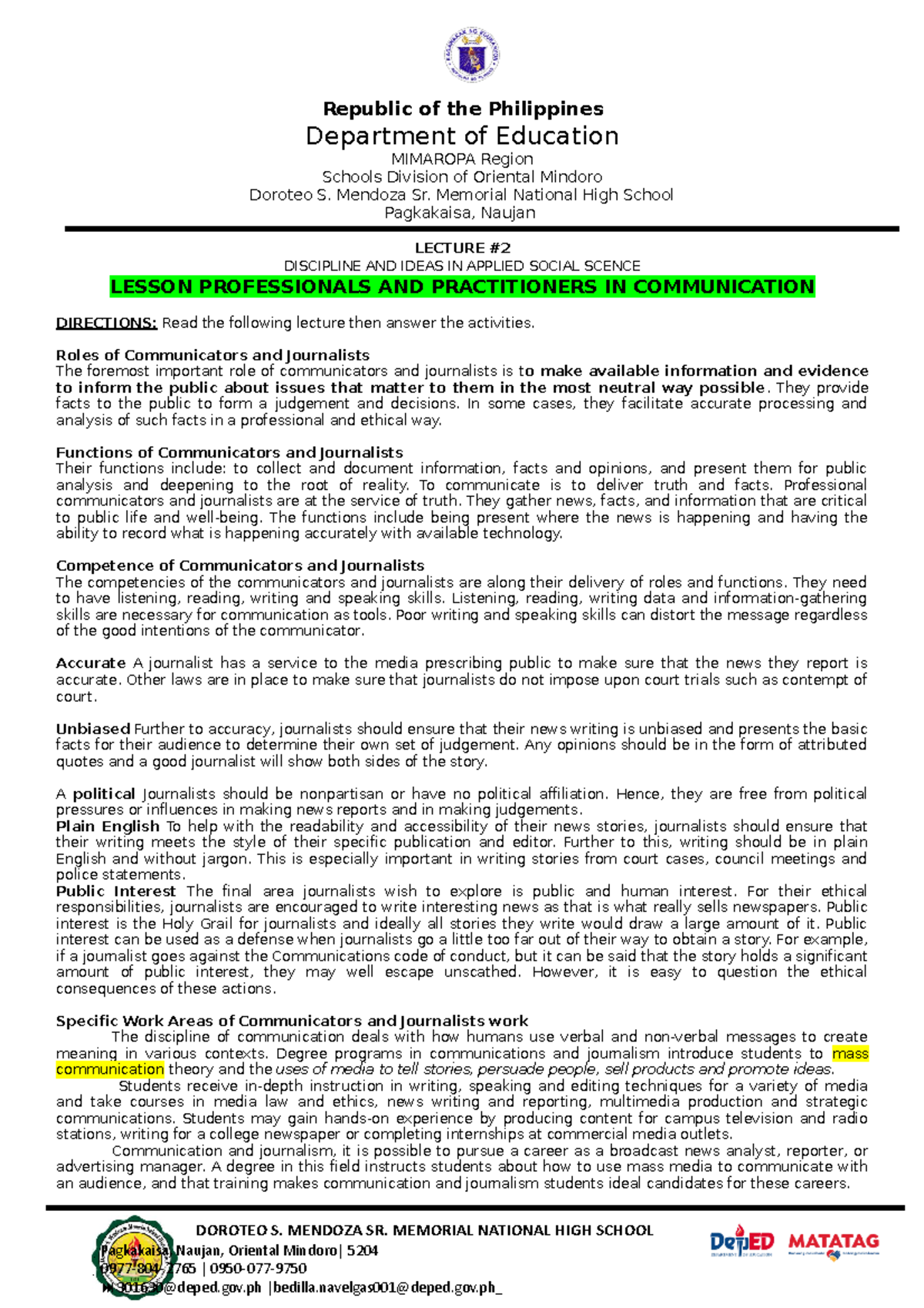 Diass Lesson 2 Quarter 4 Republic Of The Philippines Department Of Education Mimaropa Region