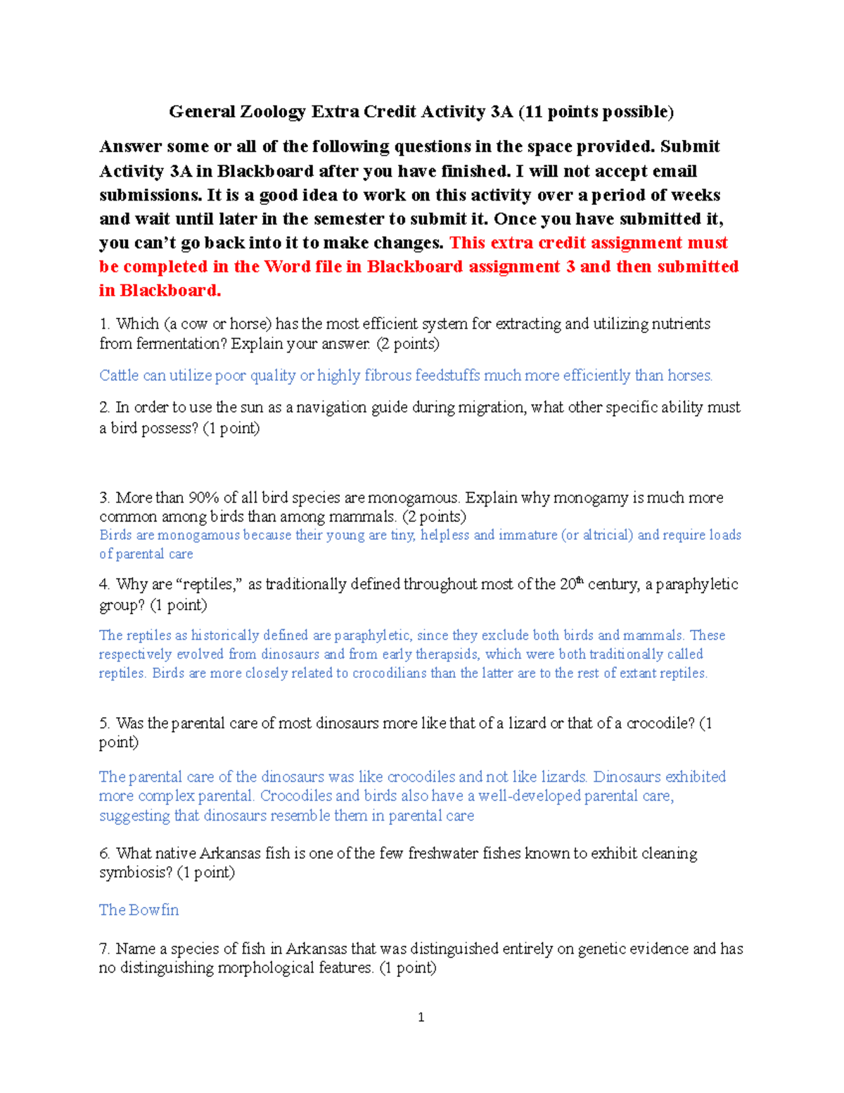 General Zoology Extra Credit Activity 3A - Submit Activity 3A in ...