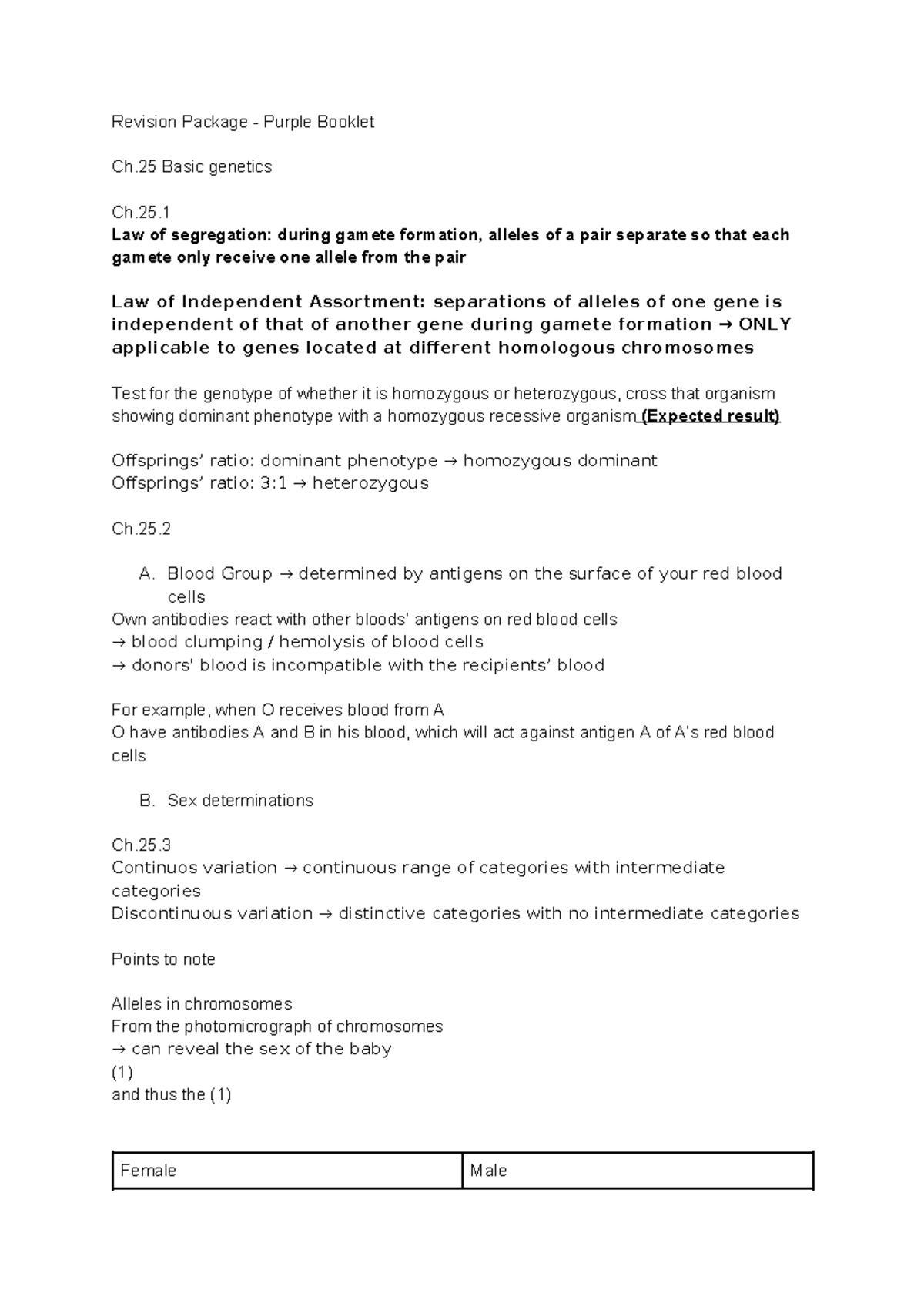 Short notes on Biology - Genetics - Revision Package - Purple Booklet ...
