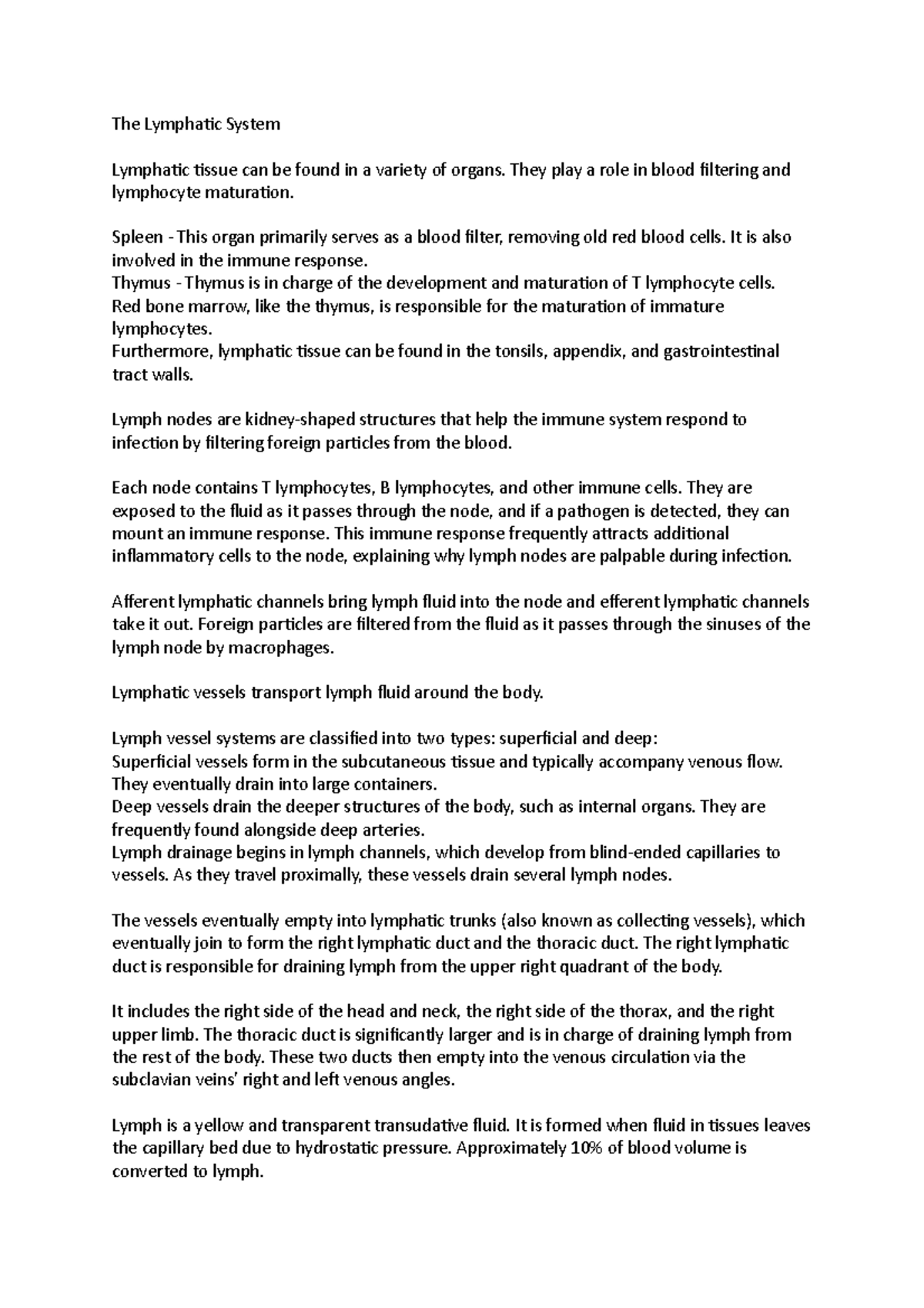 Lymphatic System - Anatomy notes - The Lymphatic System Lymphatic ...