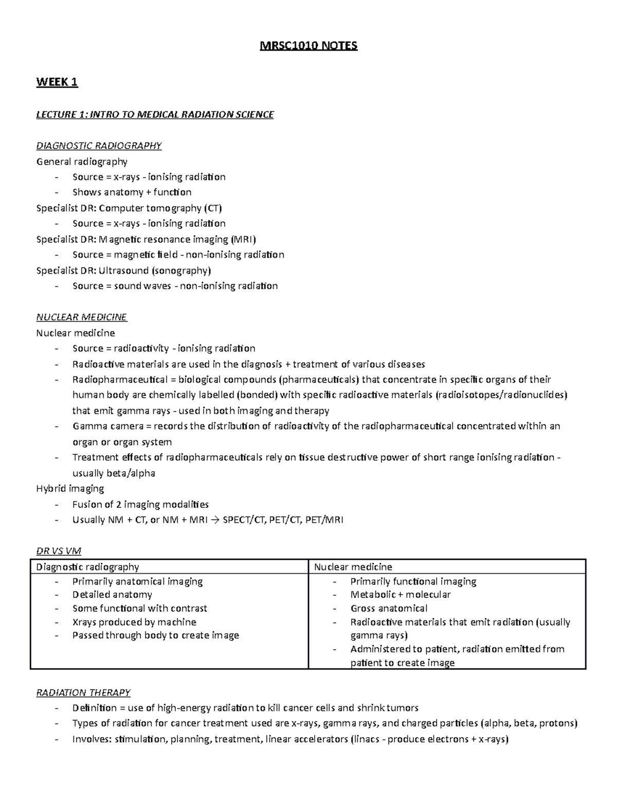 MRSC1010 notes w1-w3 - MRSC1010 NOTES WEEK 1 LECTURE 1: INTRO TO ...