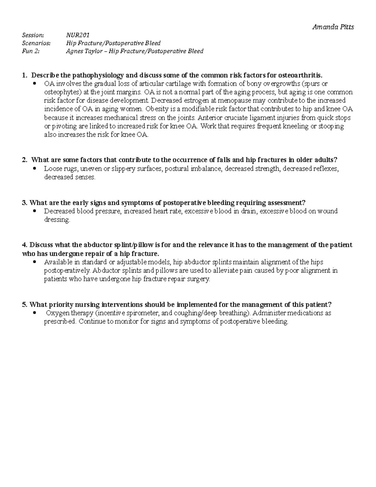 MS39 - Agnes Taylor - Amanda Pitts Session: NUR Scenarios: Hip Fracture ...