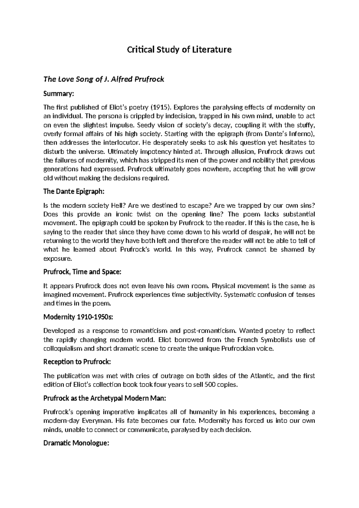 2020 EA Module B T - Critical Study of Literature The Love Song of J ...