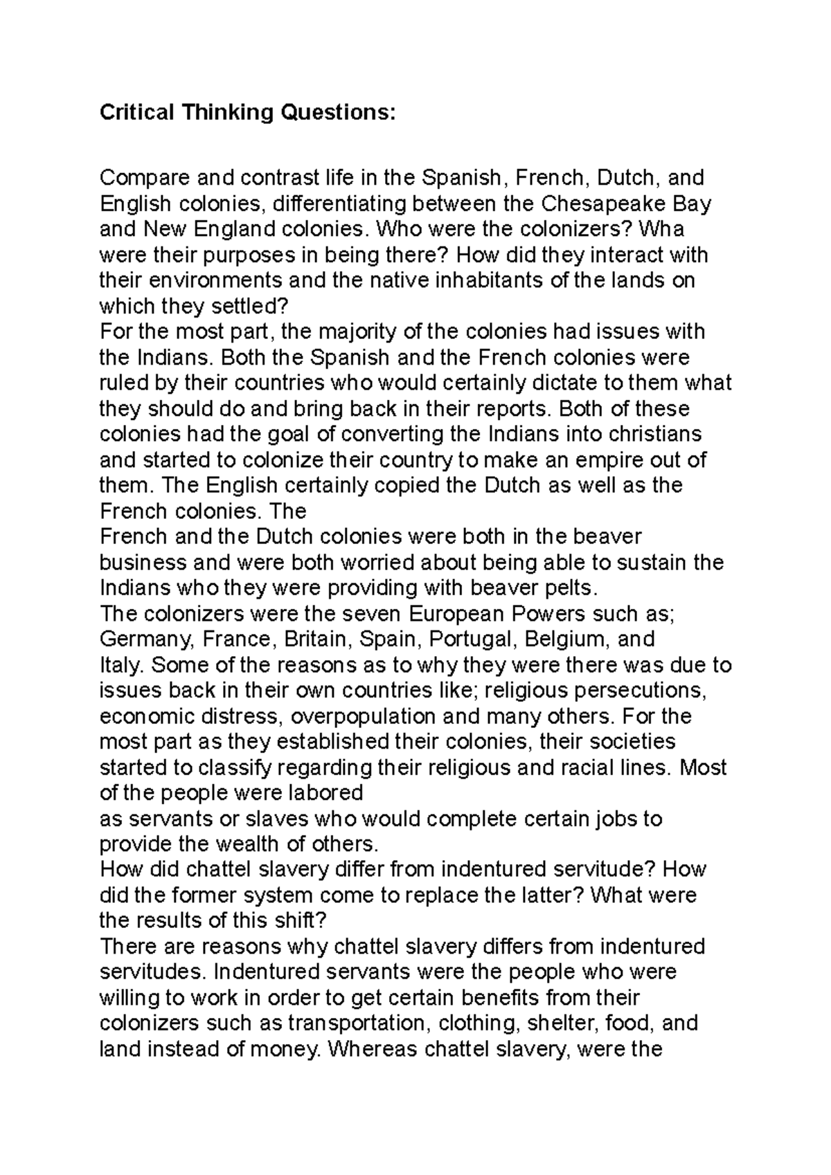 Chapter 1 Critical Thinking Questions - ASS - Critical Thinking ...