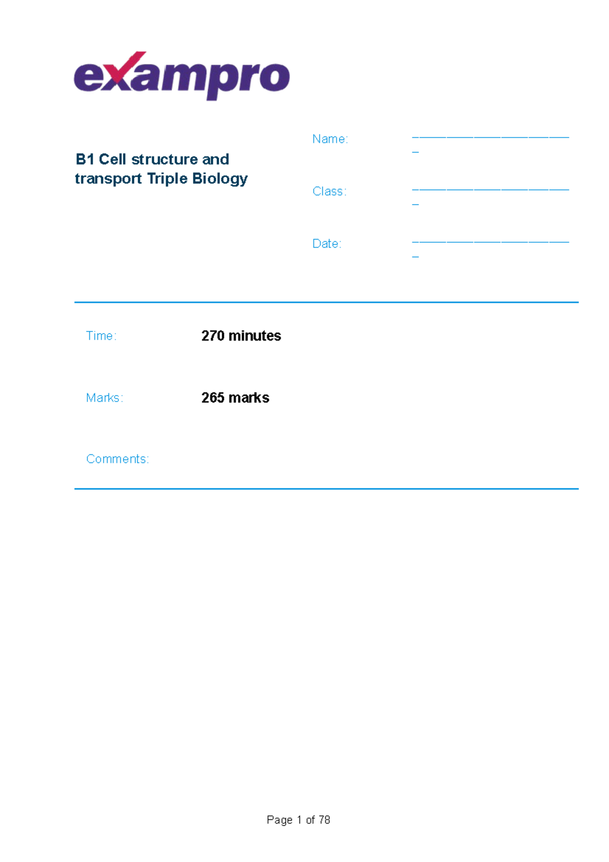 B1 Cell structure and transport Triple Biology - B1 Cell structure and ...