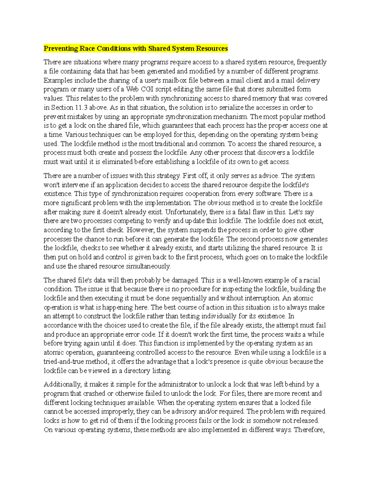 Preventing Race Conditions with Shared System Resources - Examples ...