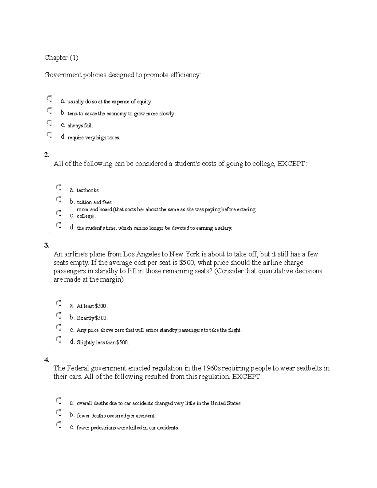 Chapter 1 quiz - quizz - Chapter (1) Government policies designed to ...