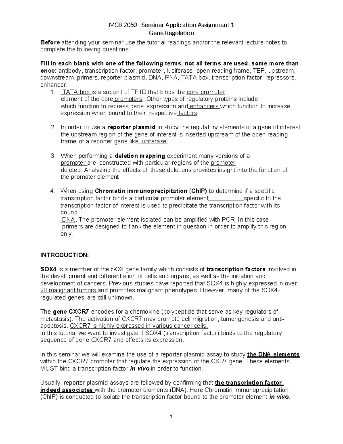 Gene regulation Seminar 1 word - MCB 2050 Seminar Application ...