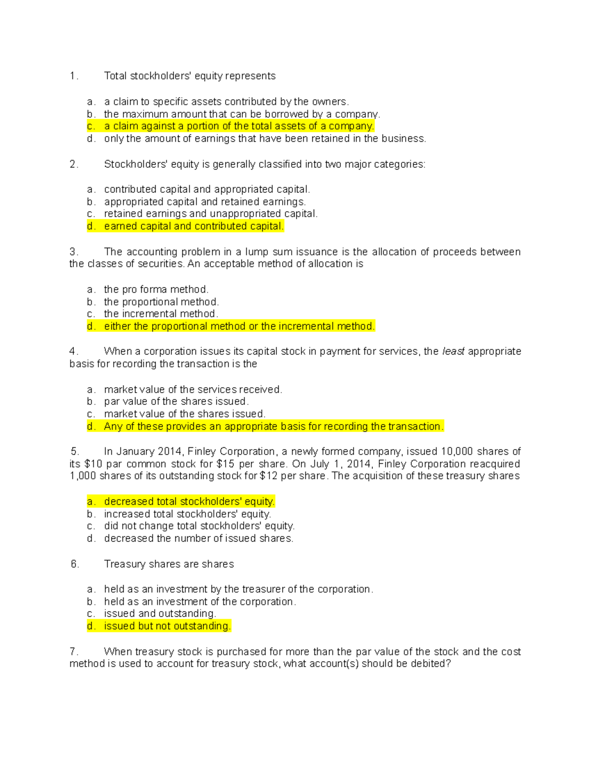 Ia2 quiz - Intermediate Accounting Quiz - Total stockholders' equity ...