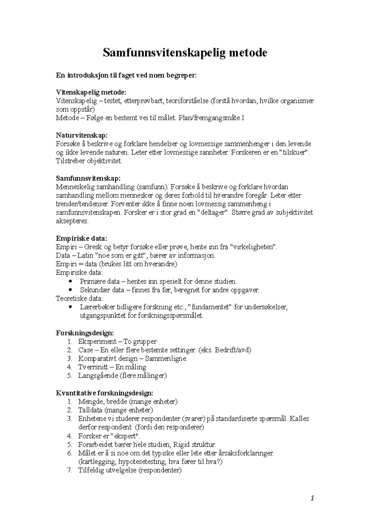 Samfunnsvitenskapelig-Metode-Oppsummering - Samfunnsvitenskapelig metode En introduksjon til ...
