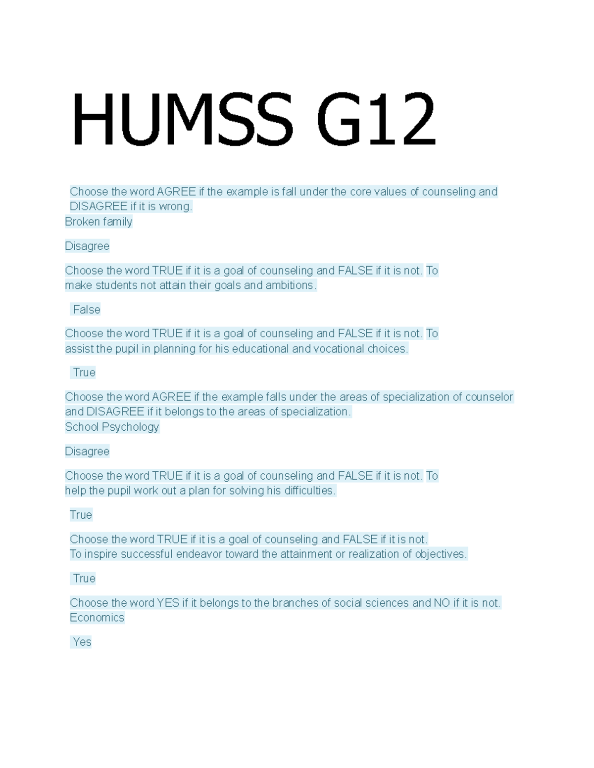 G12 humss 122 week 1 to 9 - Humanities social sciences - HUMSS G Choose ...
