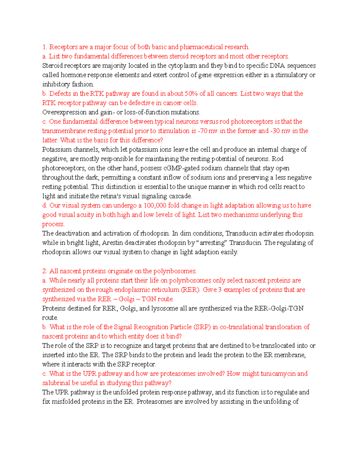 BIO 311 Problem Set #5 - Receptors are a major focus of both basic and ...