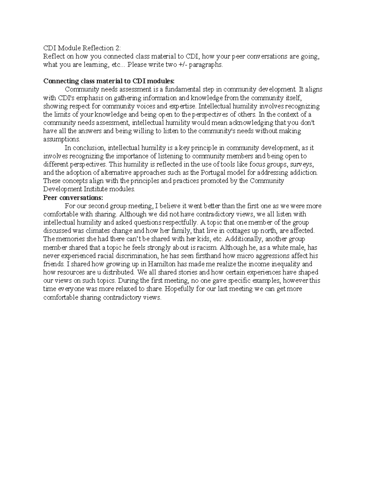 CDI Module Reflection 2 - .. Please write two +/- paragraphs ...