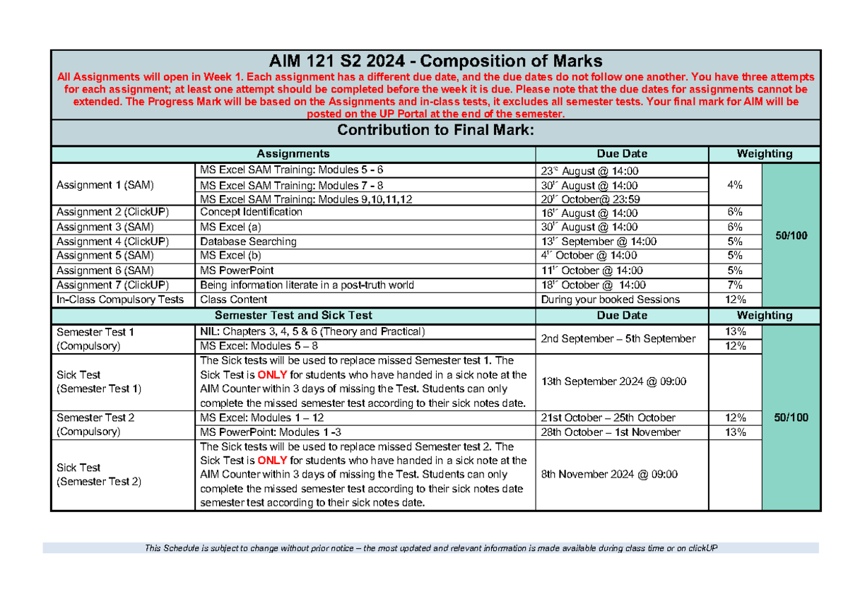 Mark Composition - This Schedule is subject to change without prior ...