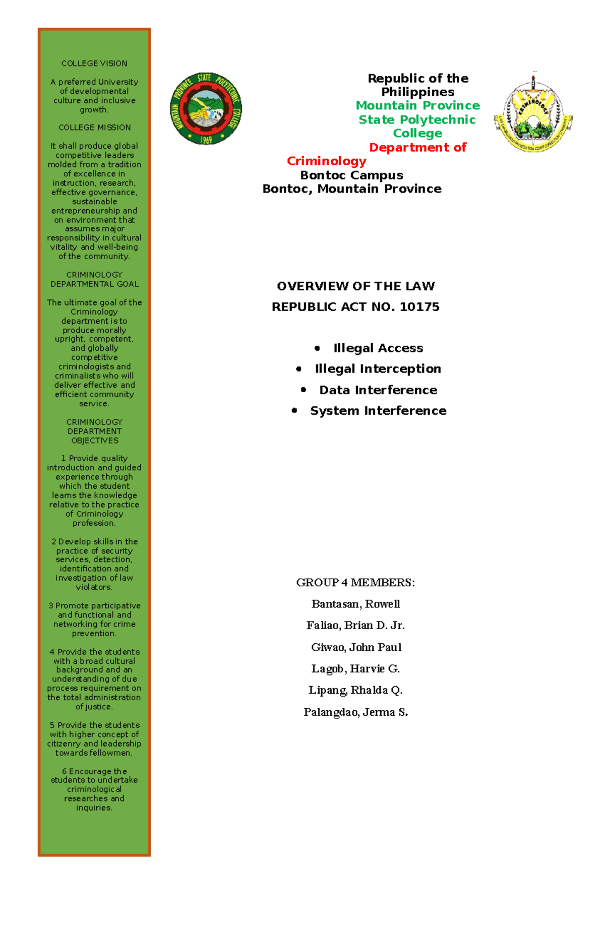 Final Group 4-RA-10175 - Republic of the Philippines Mountain Province ...