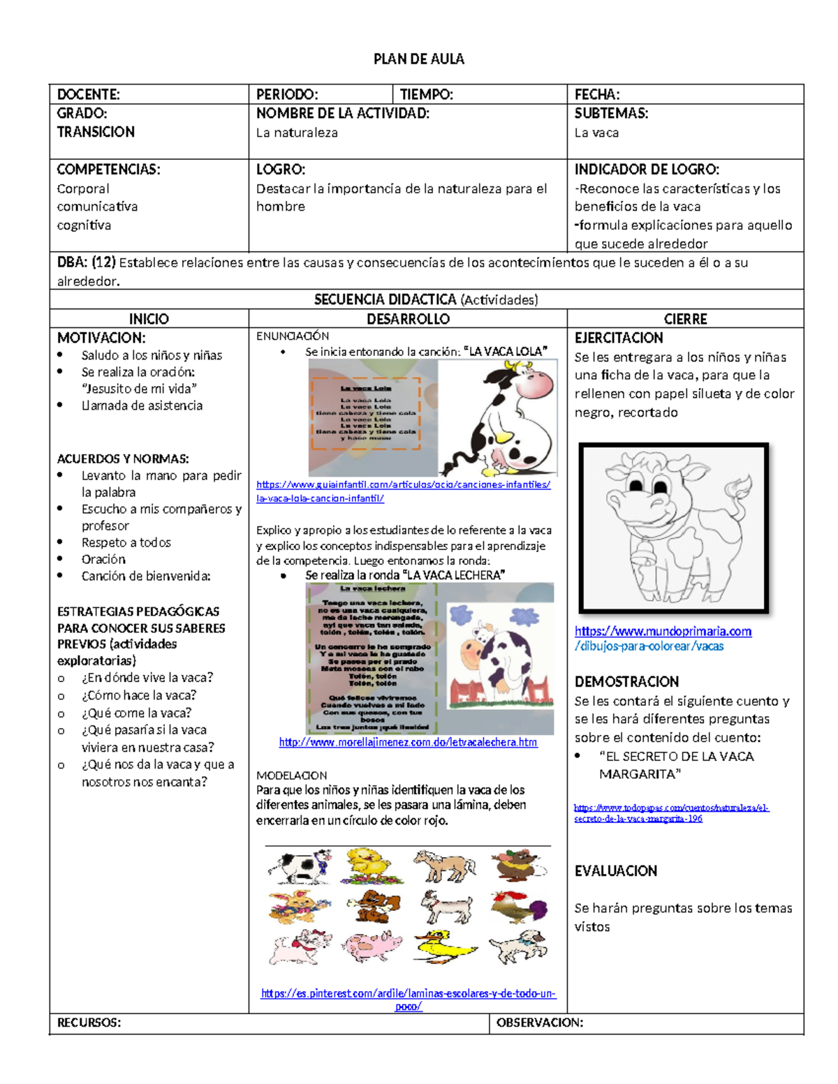 Formato PLAN DE AULA lleno - PLAN DE AULA DOCENTE: PERIODO: TIEMPO ...