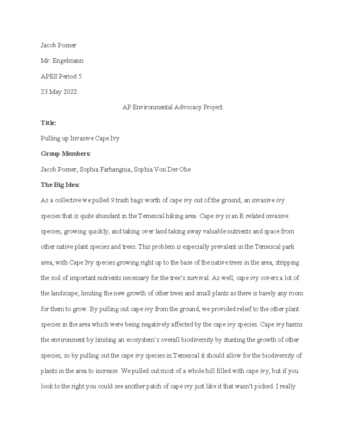 Advocacy project - Harvard - Jacob Posner Mr. Engelmann APES Period 5 ...