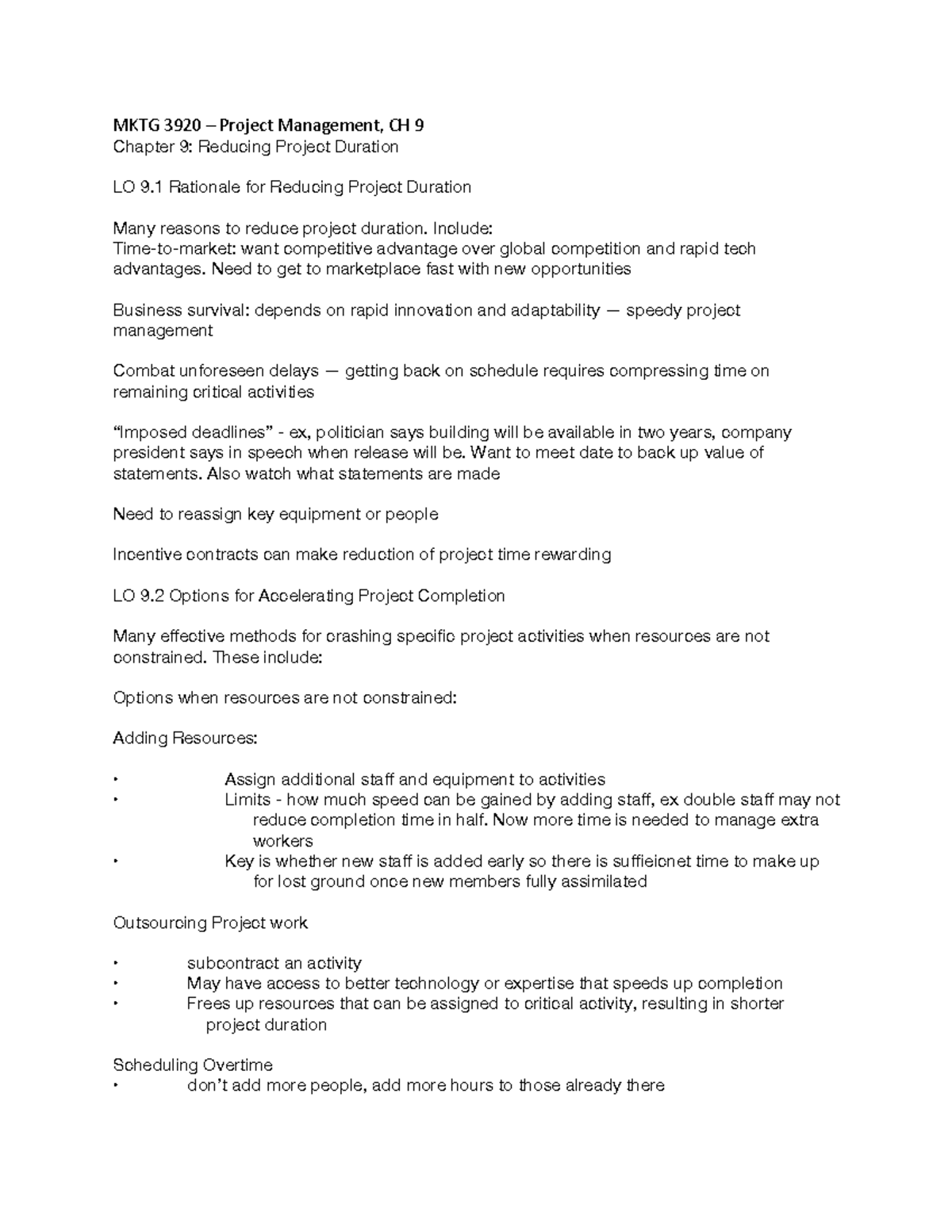 MKTG 3920 - CH 9 - Project Management Notes - MKTG 3920 3 Project ...