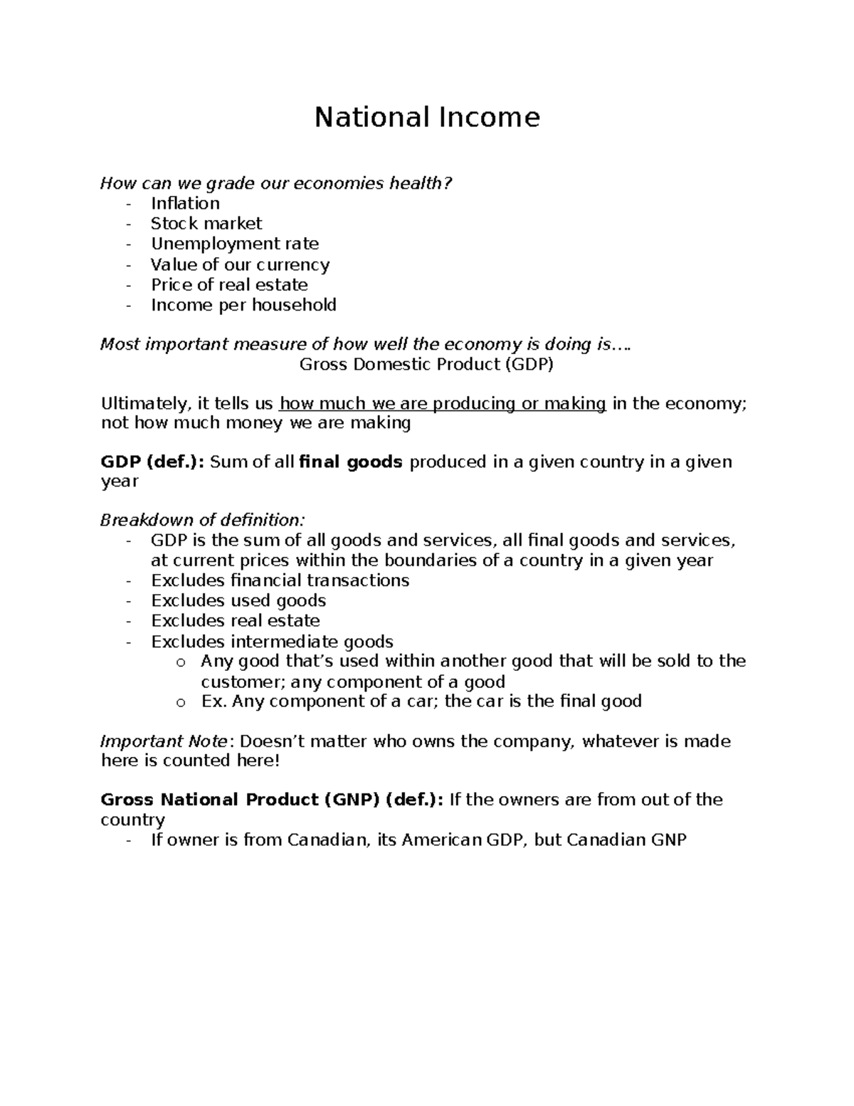 National Income - These notes are for Mr. Dragone's class - National ...