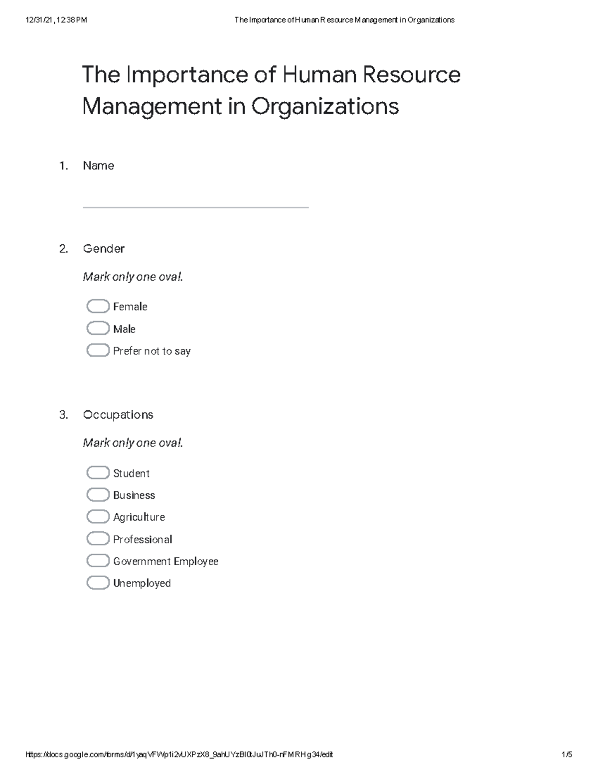 Survey on the topic “ The Importance of Human Resource Management in ...